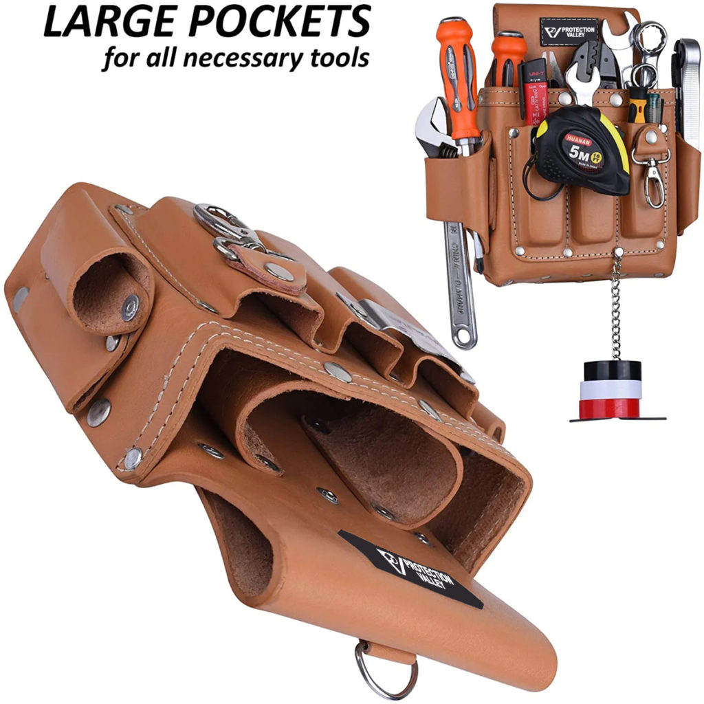 4 Pocket Leather Tool Pouch – Carpenters Tool Pouch – PROTECTION VALLEY